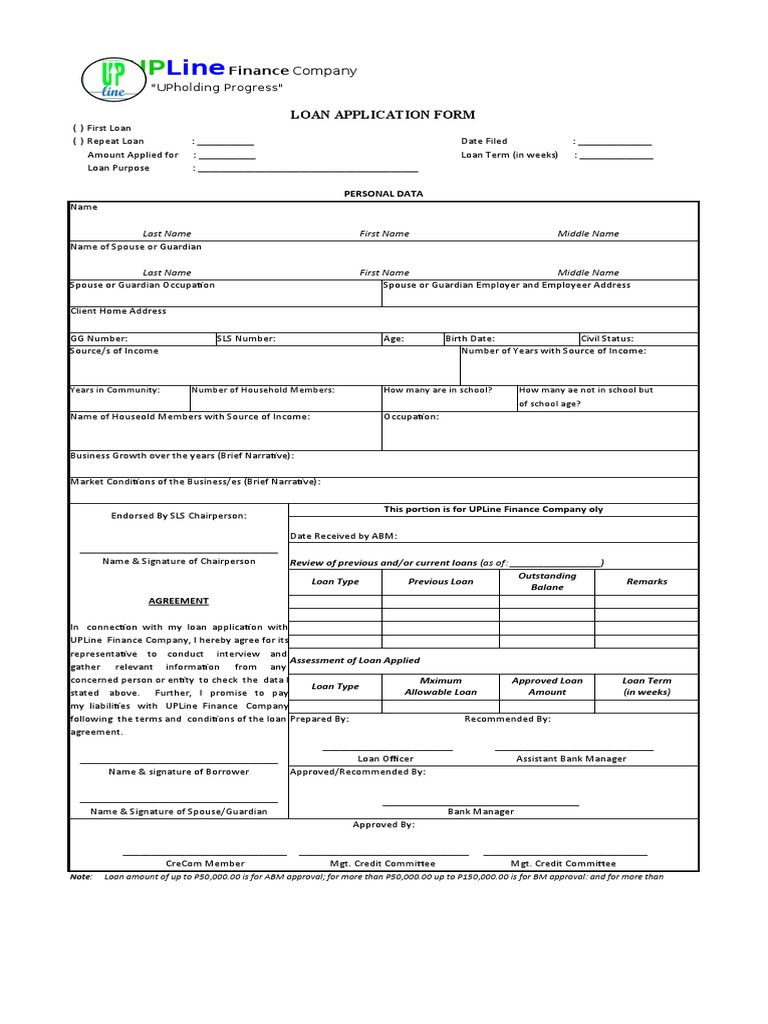 Loan Application Form for UPLine Finance | PDF | Loans | Banking