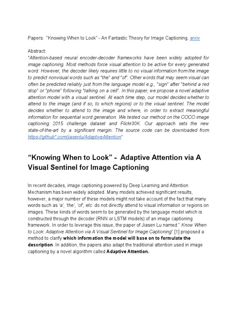 Knowing When To Look - Adaptive Attention Via A Visual Sentinel For Image Captioning | PDF ...