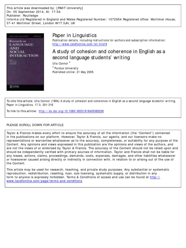 Cohesion vs. Coherence in ESL Writing | PDF | English Language ...