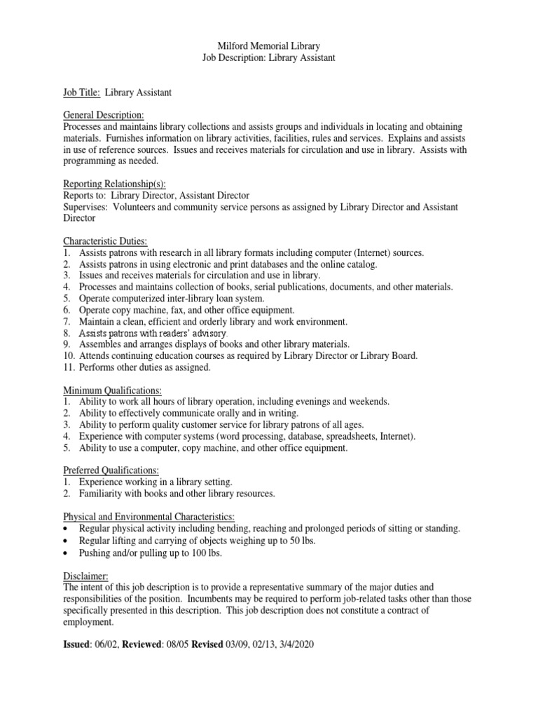 Library Assistant Role Overview | PDF | Libraries | Books
