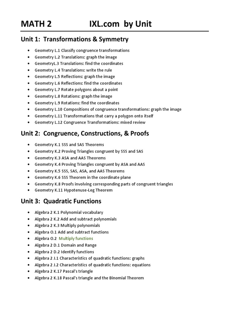 Math 2 Ixl by Unit | PDF | Quadratic Equation | Factorization