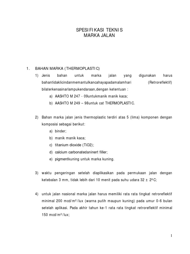 Spek Teknis (Marka Jalan) | PDF
