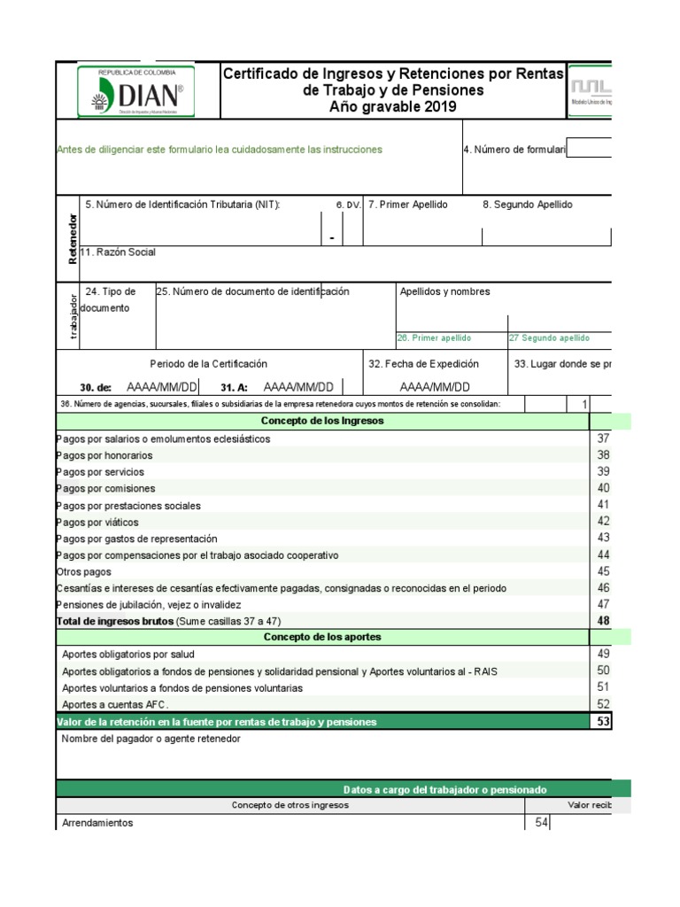 FORMATO 220 Certificado-De-Ingresos-Y-Retenciones-2019 DIAN | PDF ...
