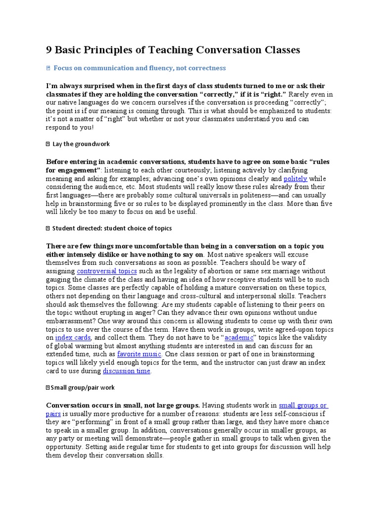 9 Basic Principles of Teaching Conversation Classes | PDF ...