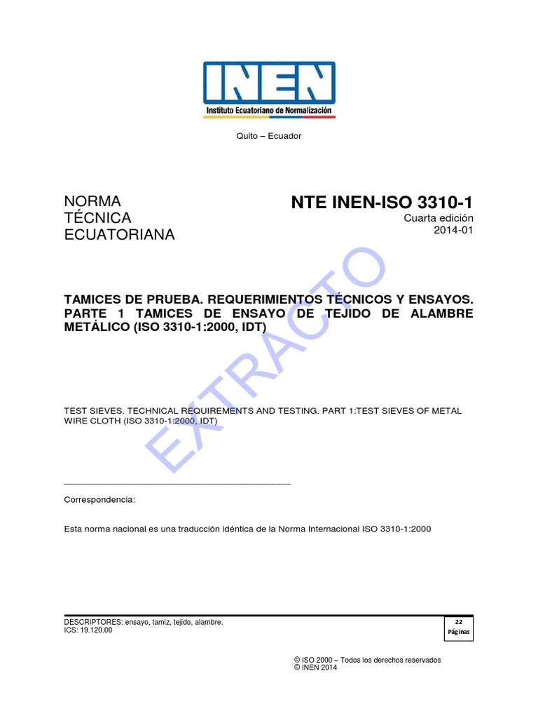 Nte Inen Iso 3310-1extracto | PDF | Organización internacional para la ...