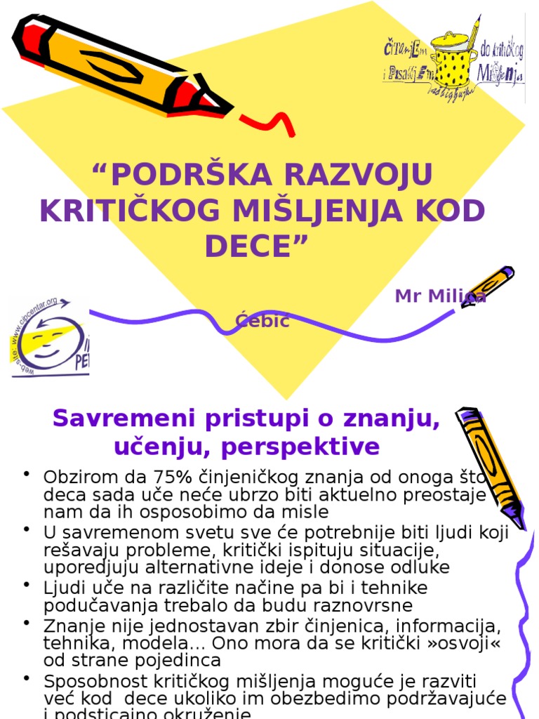 Podrska Razvoju Kritickog Misljenja Kod Dece | PDF