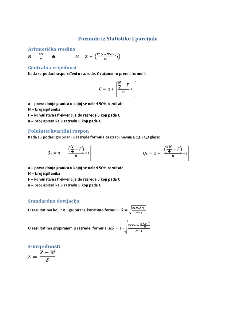 Formule Iz Statistike I Parcijala | PDF