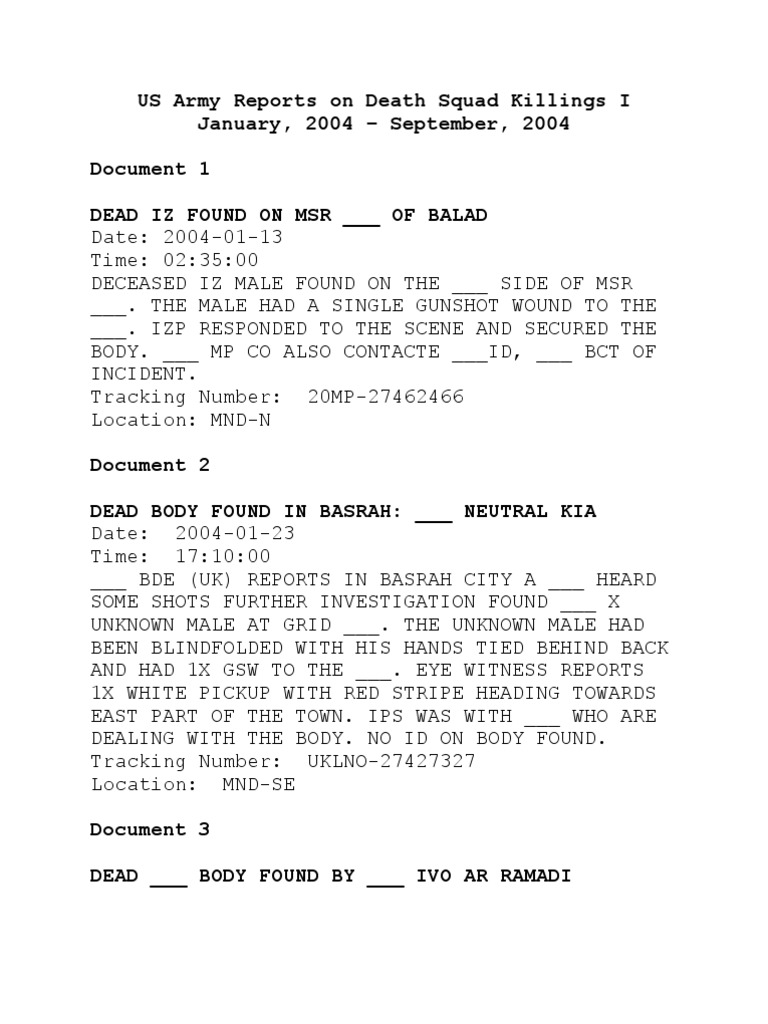 Collection 1: A Selection of 25 US Army SIGACT Reports on Death Squad ...