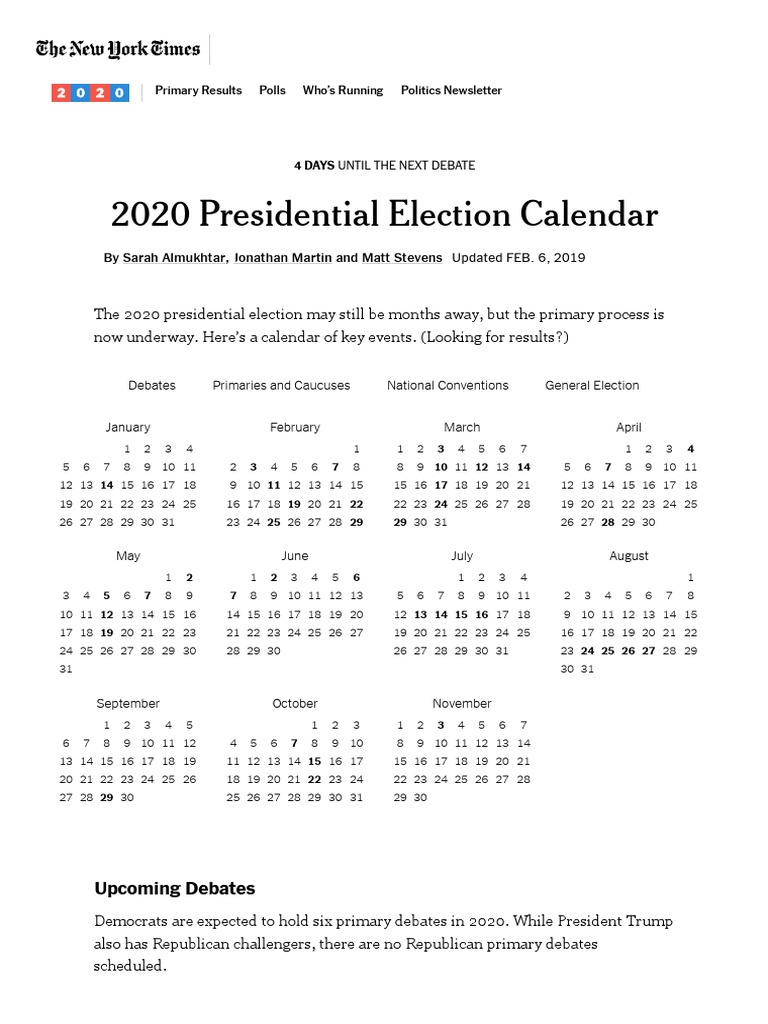 2020 Presidential Election Calendar - The New York Times | PDF ...