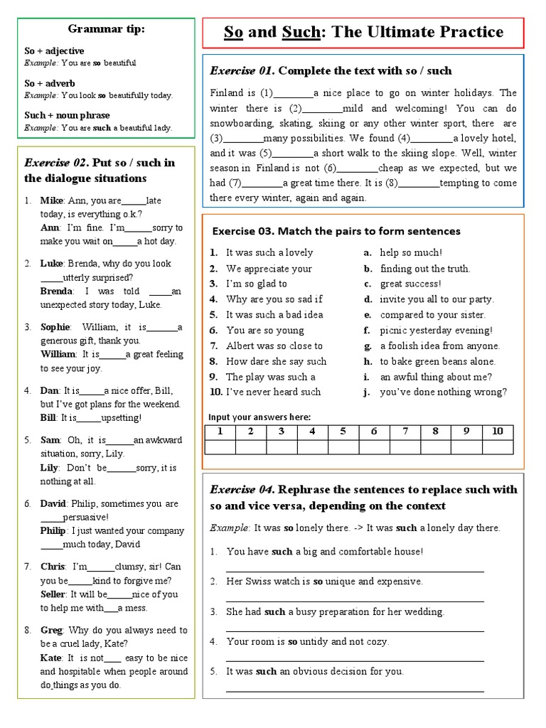 So Such Worksheet | PDF | Adverb | Adjective