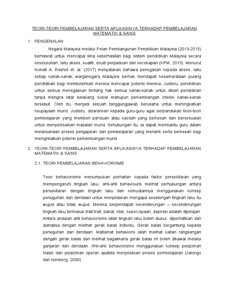 Teori Pembelajaran Math Dan Sains | PDF