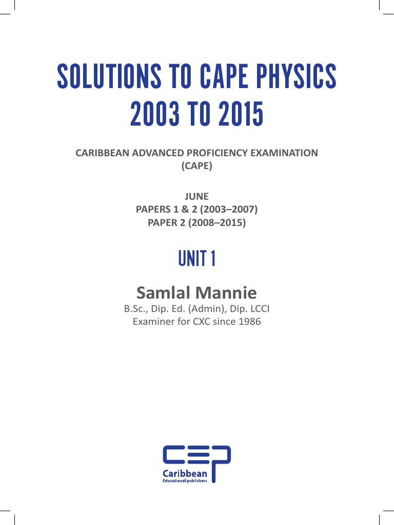 Solutions To CAPE Physics 2003 TO 2015 Unit 1 PDF | PDF | Weight ...