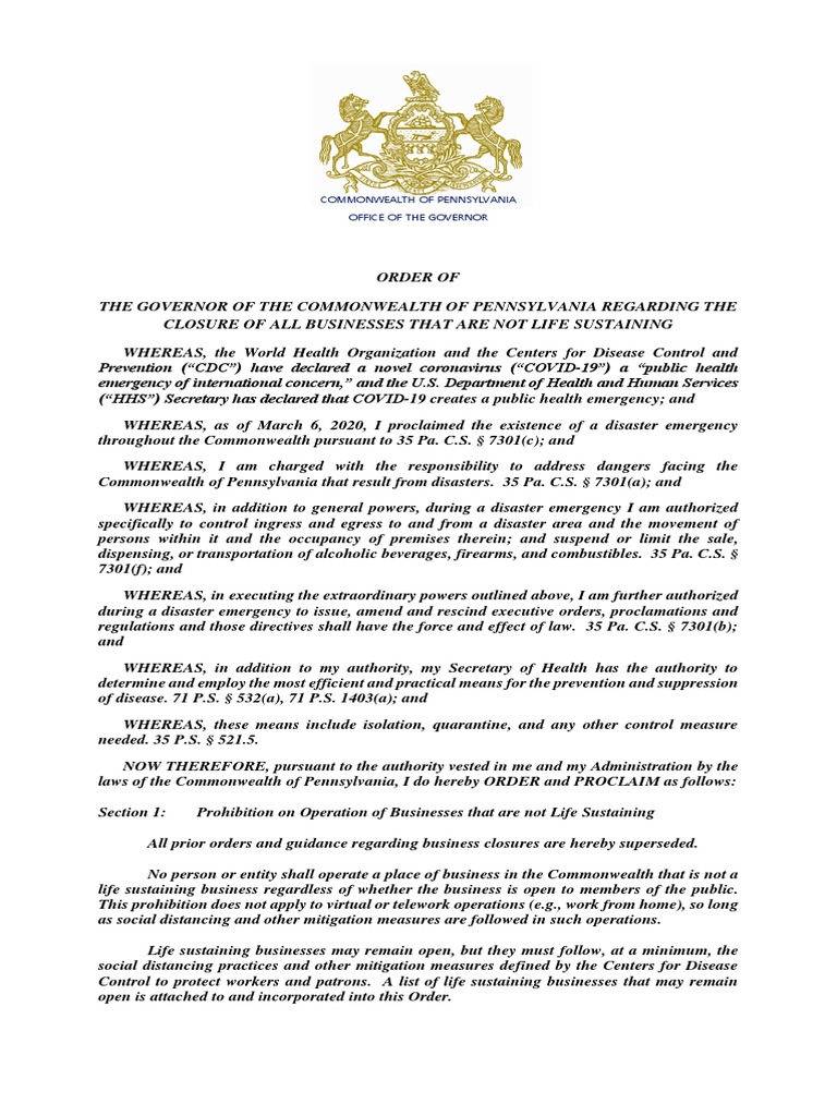 TWW COVID 19 Business Closure Order | PDF | Centers For Disease Control ...