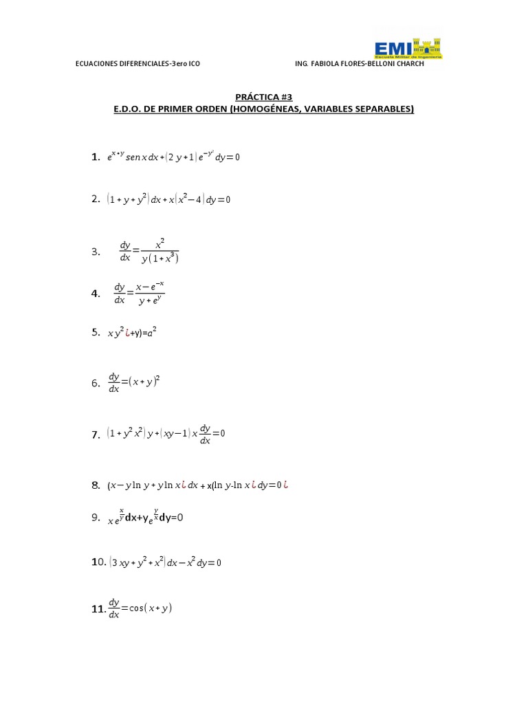 Práctica EDO 1er Orden ICO 3ero | PDF