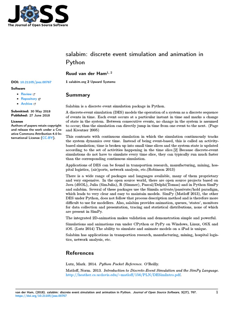 Salabim Discrete Event Simulation And Animation In Python Pdf Computing Software