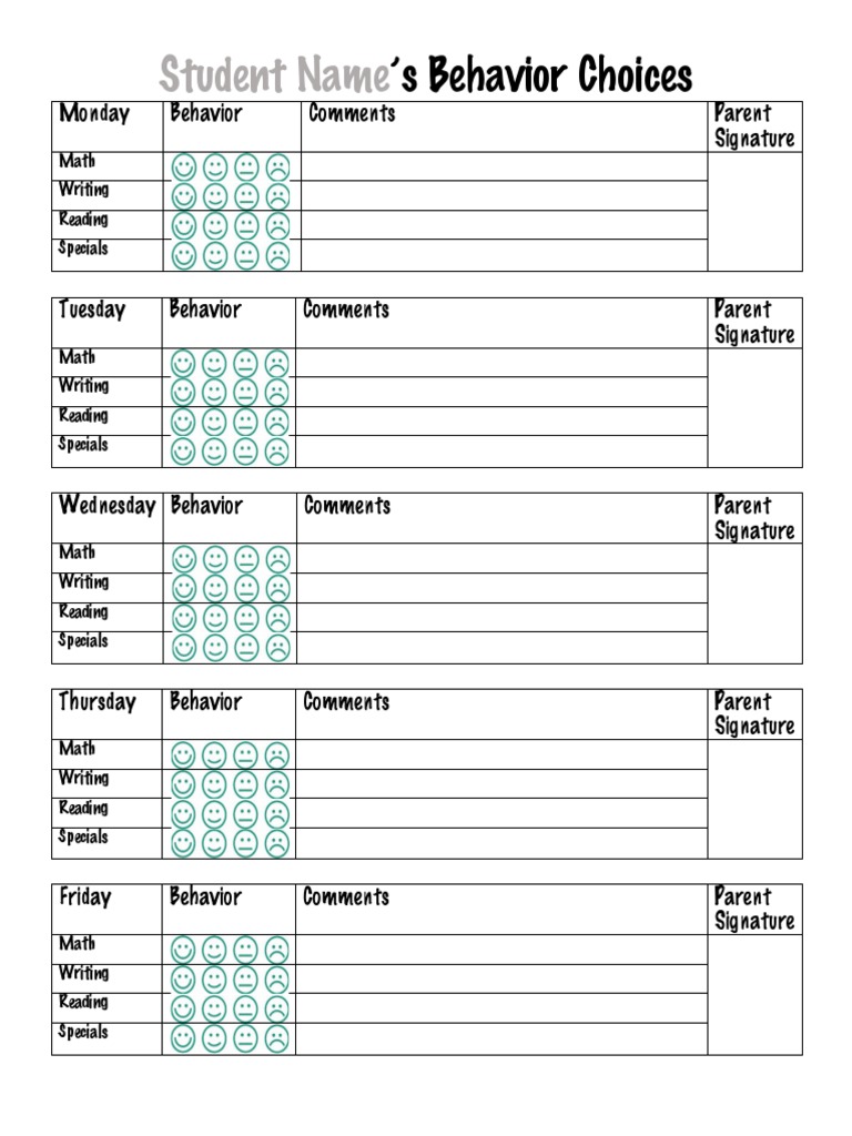 Smiley Face Behavior Sheet | PDF