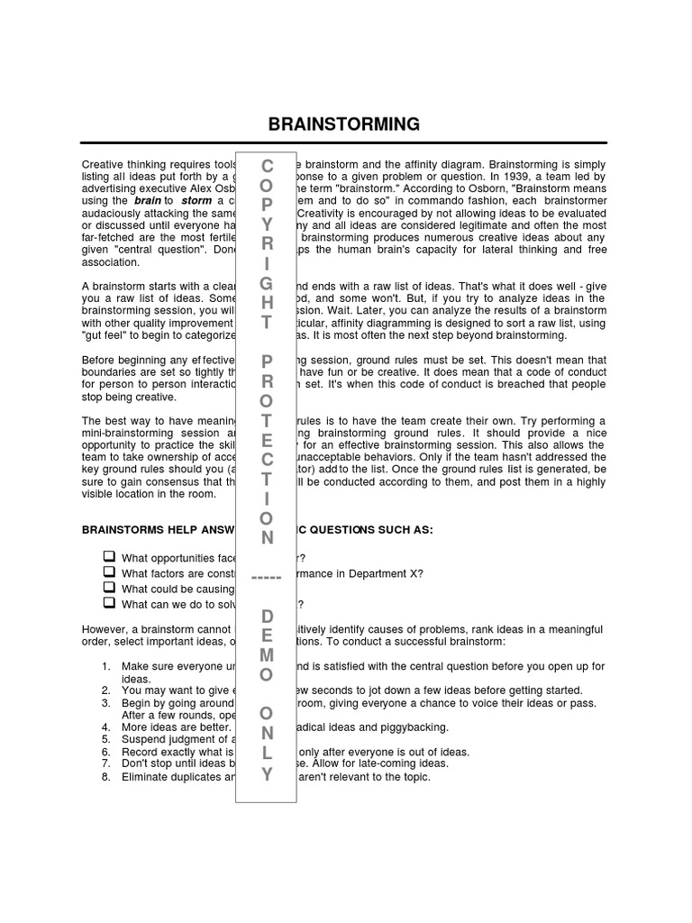 Checklist Conducting A Brainstorming | PDF | Brainstorming | Copyright