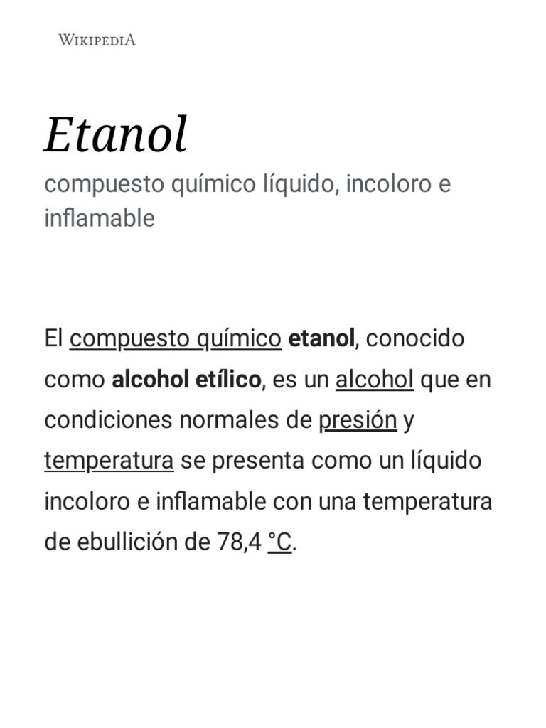 Etanol - Wikipedia, La Enciclopedia Libre PDF | PDF | Etanol | Sustancias químicas
