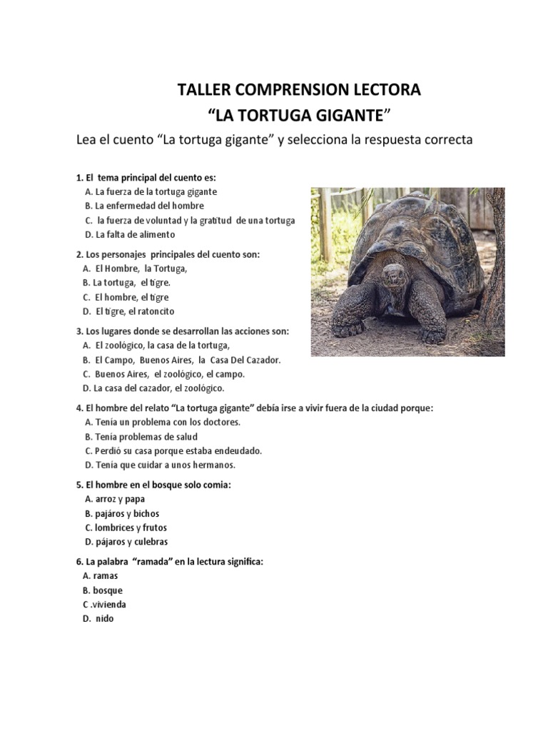 Comprensión Lectora Sobre La Tortuga Gigante | PDF