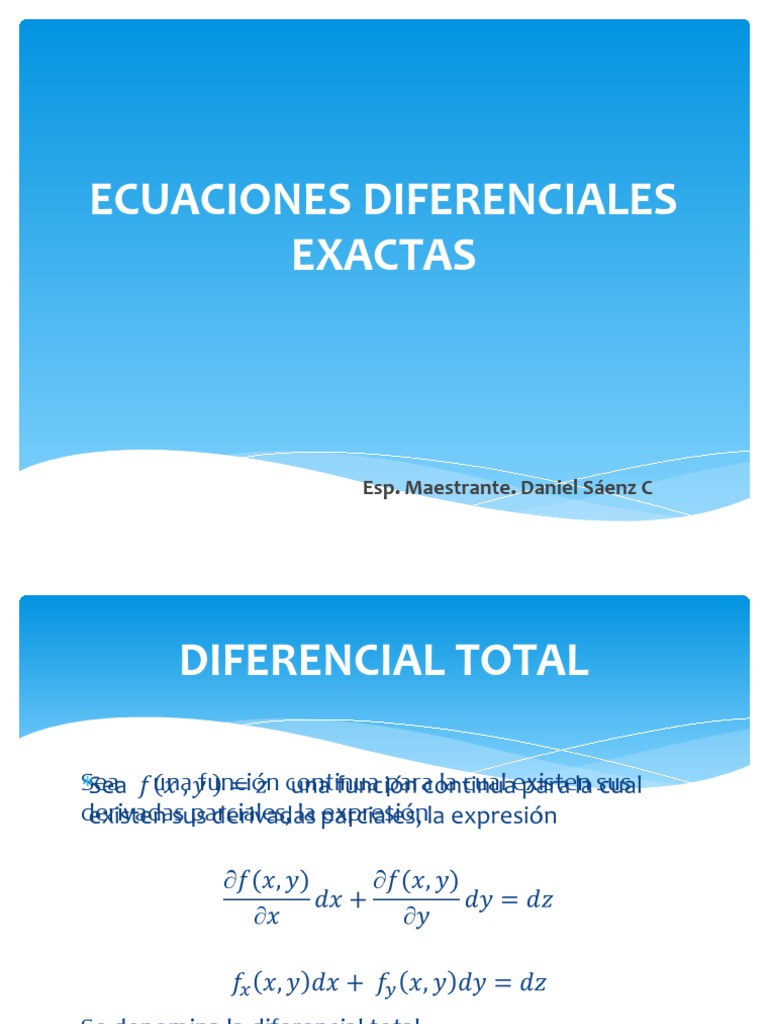 ECUACIONES DIFERENCIALES EXACTAS - PPSX | PDF | Ecuación diferencial parcial | Ecuaciones ...