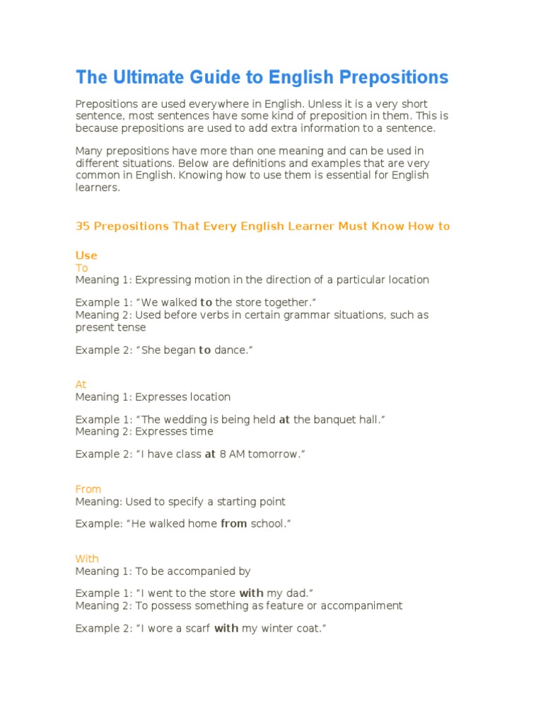 The Ultimate Guide To English Prepositions | PDF | Preposition And ...