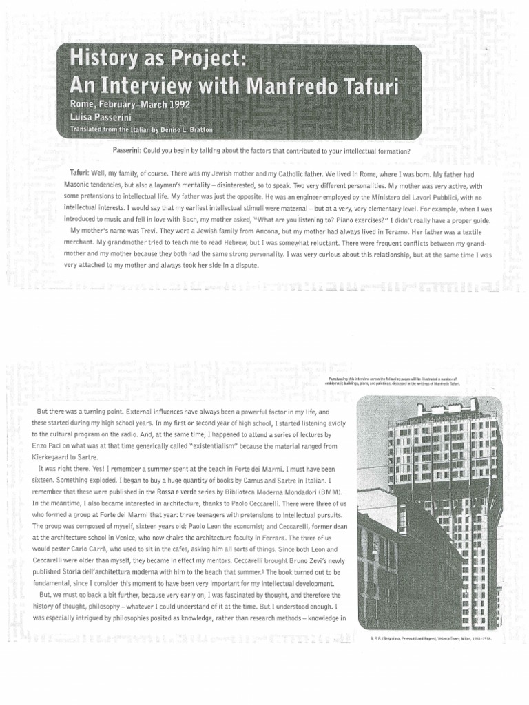 Manfredo Tafuri - Luisa Passerini - History As Project (1992) | PDF