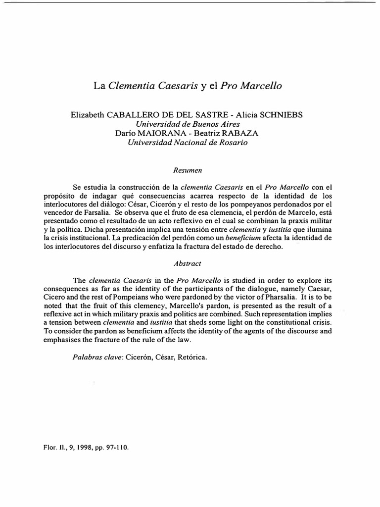 Elizabeth Caballero de Del Sastre (Et Al.) La Clementia Caesaris y El Pro Marcello PDF | PDF ...