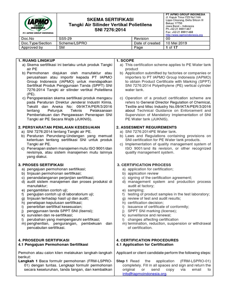 ss5 29 Tangki Air Pe Sni 7276 PDF | PDF | Business | Evaluation