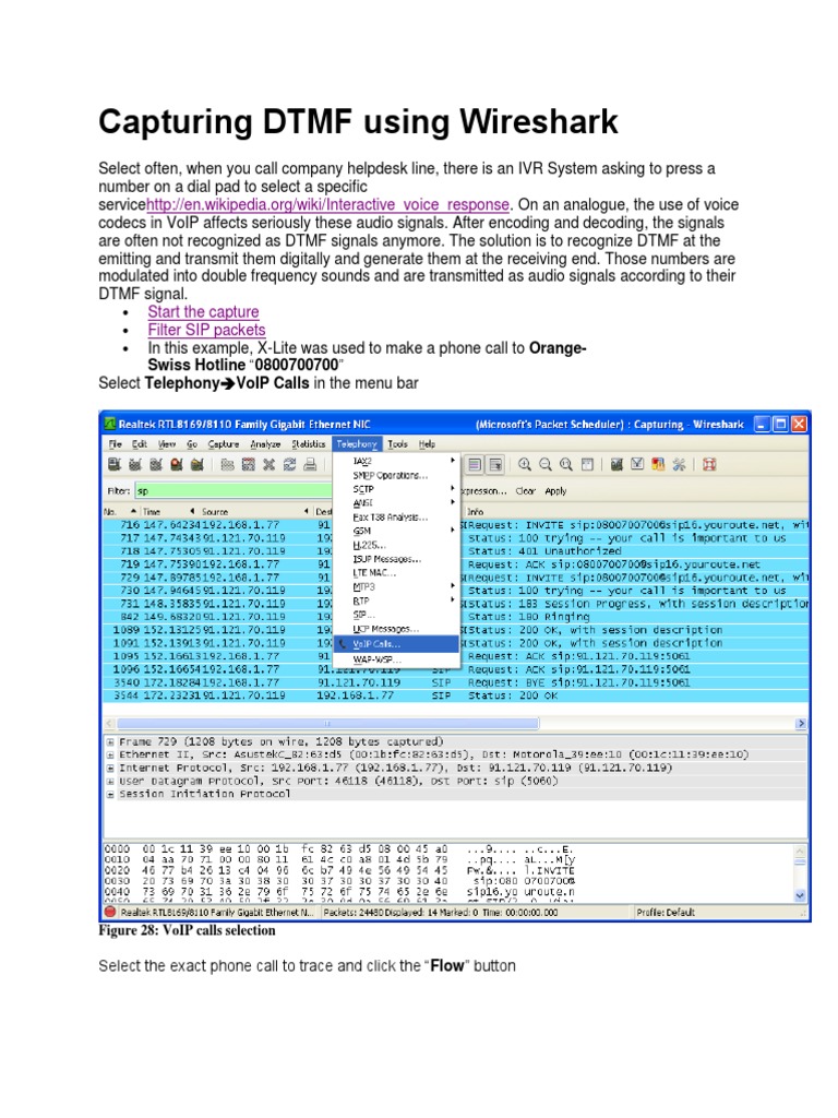 Capturing DTMF Using Wireshark PDF | PDF | Session Initiation Protocol | Voice Over Ip