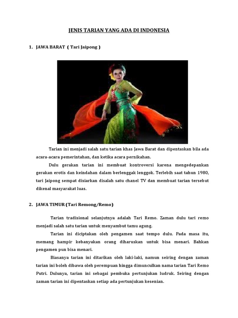 Jenis Tarian Tradisional Indonesia | PDF