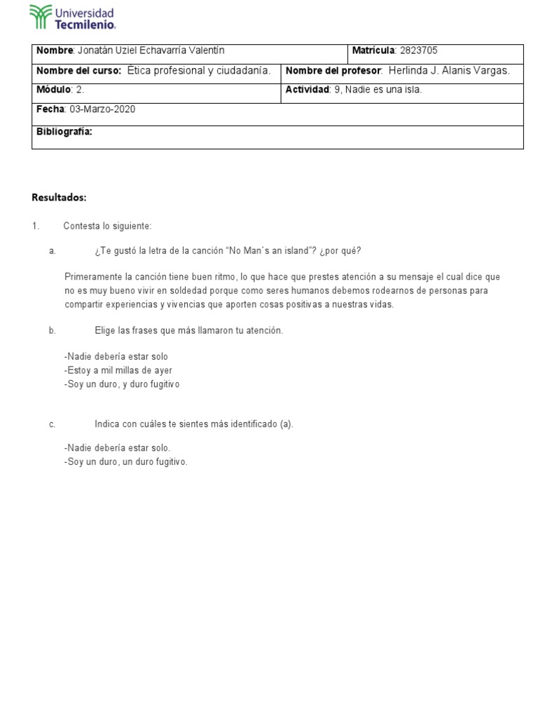 ACT 9. Nadie Es Una Isla | PDF | Conceptos psicologicos | Science
