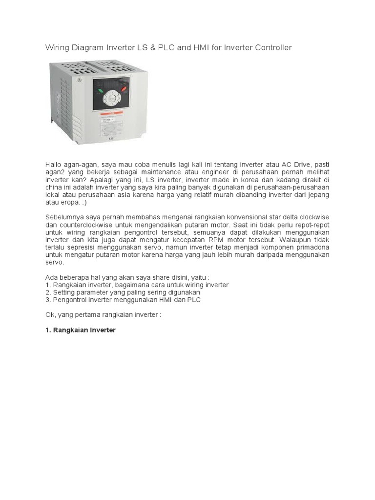 Diagram Wiring Inverter LS dan PLC | PDF