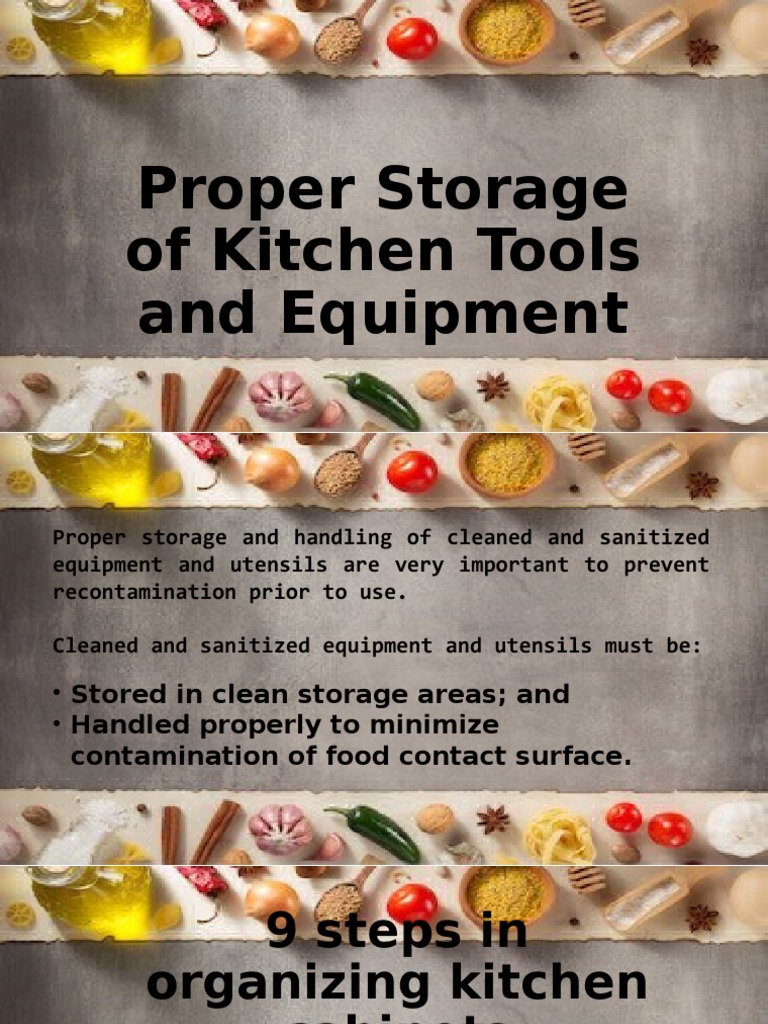 Proper Storage of Kitchen Tools and Equipment | PDF