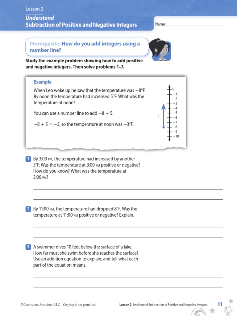 Lesson 2 Practice Understand Subtraction of Positive and Negative ...