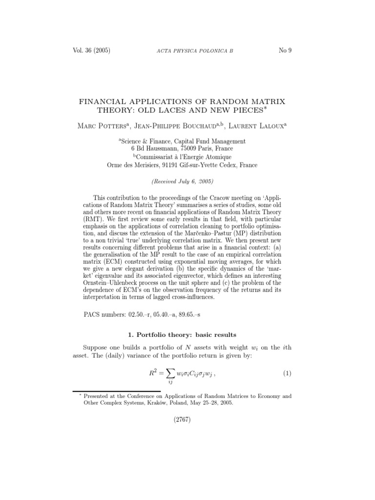 Financial Applications of Random Matrix | PDF | Eigenvalues And ...