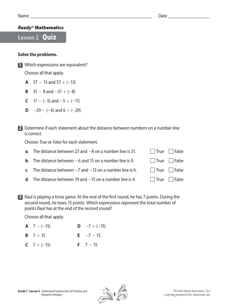 Lesson 2 Quiz | PDF | Numbers | Teaching Mathematics