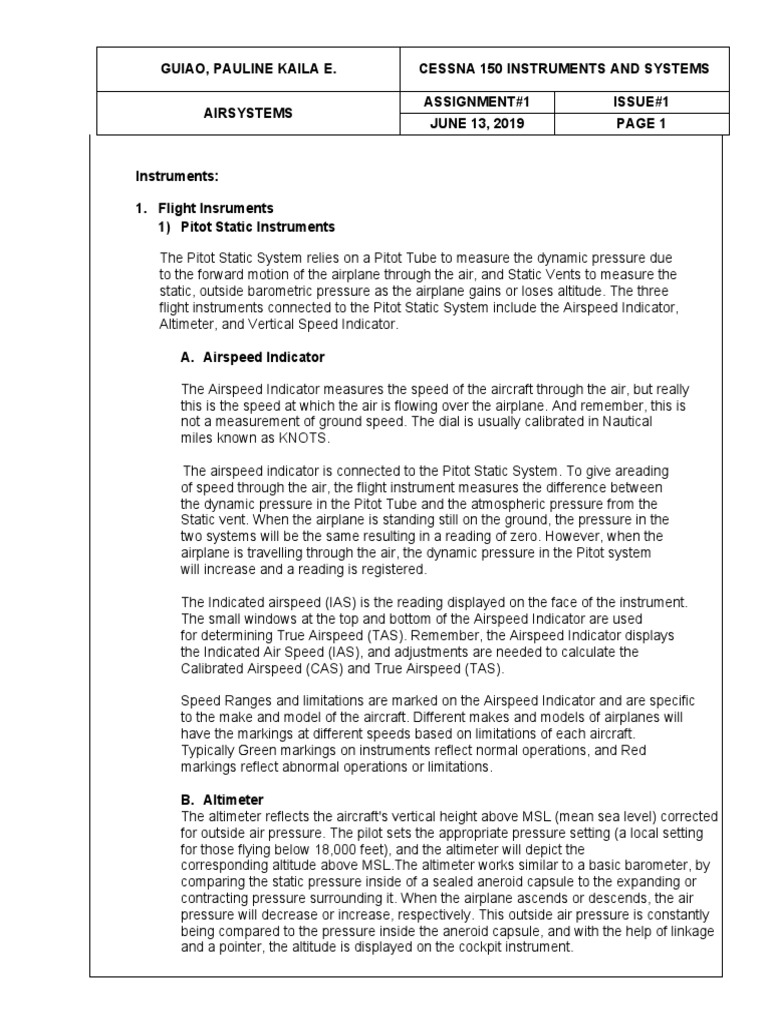 Airsystems Cessna 150 Instruments and Systems | PDF | Airspeed | Carburetor