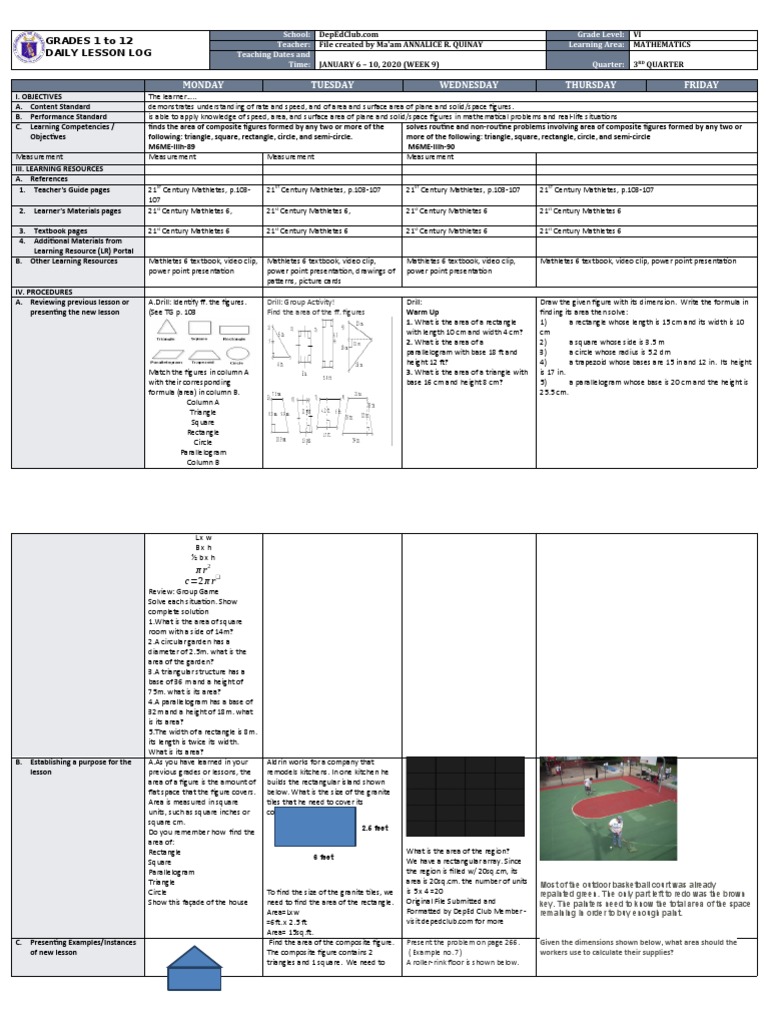 DLL - Mathematics 6 - Q3 - W9 | PDF | Area | Triangle