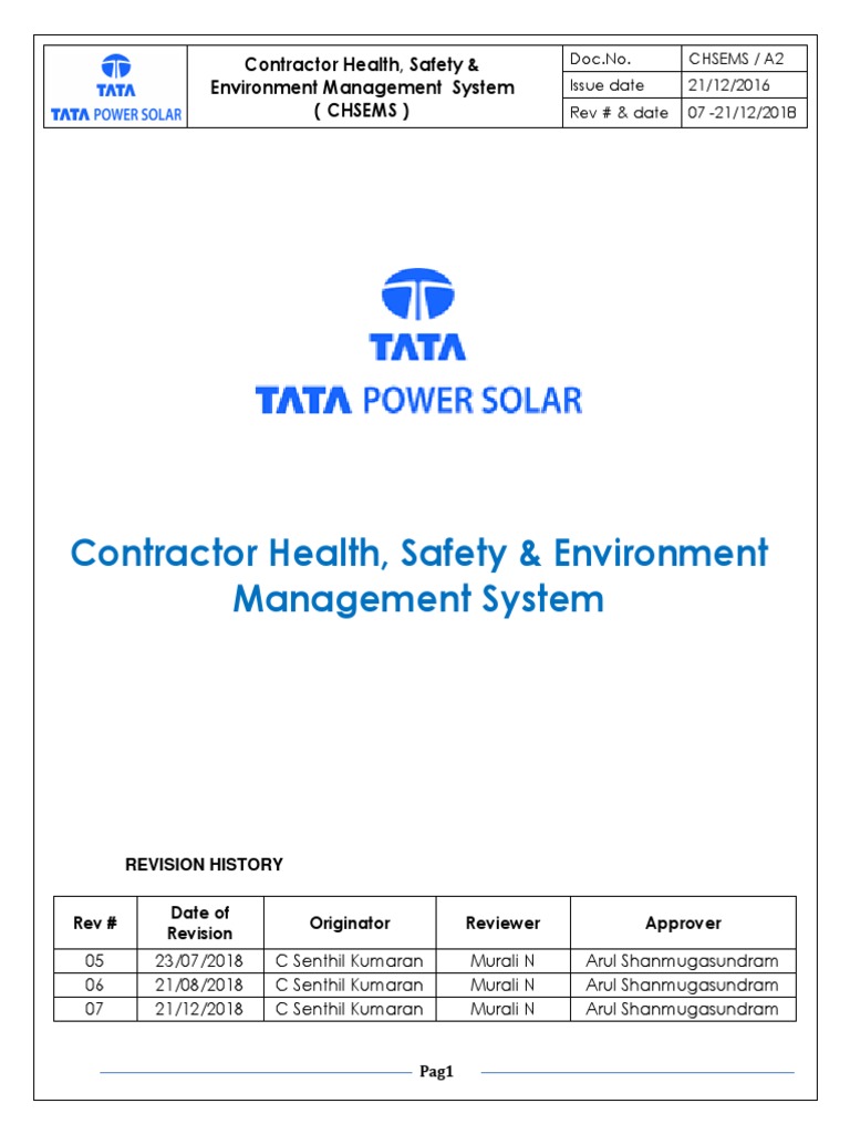 Contractor Health - Safety - Environment Management System - CHSEMS PDF ...