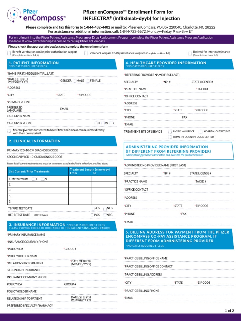New Pfizer Encompass Enrollment Form For INFLECTRA | PDF | Medicare ...