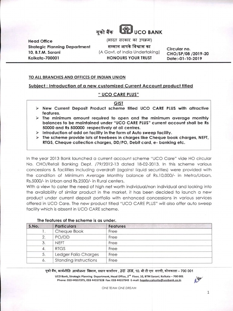 Introductionof New Current Account UCOCAREPLUS | PDF | Transaction ...