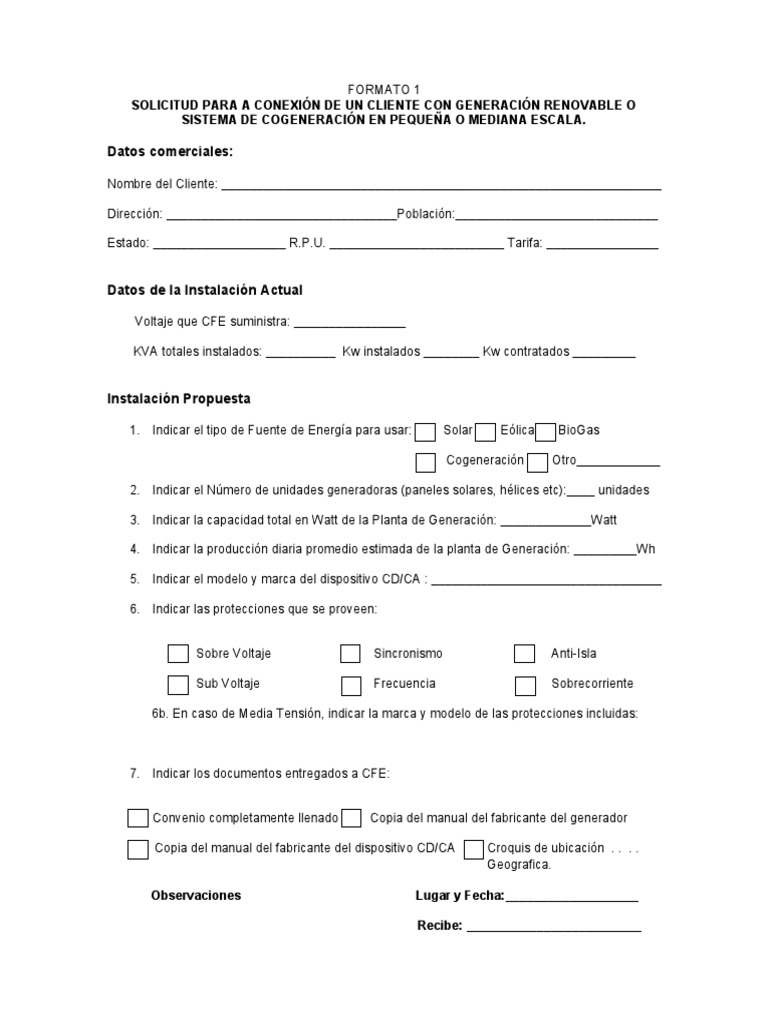 Formato Solicitud para Conexion CFE PDF | PDF