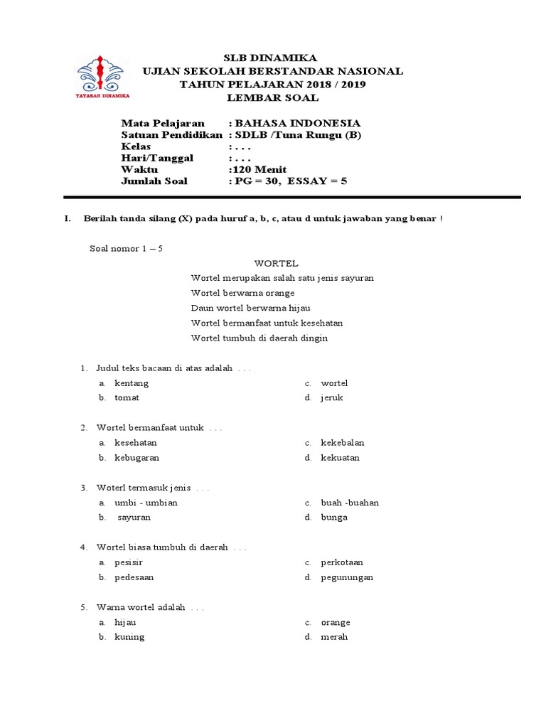 Soal SDLB Tuna Rungu | PDF