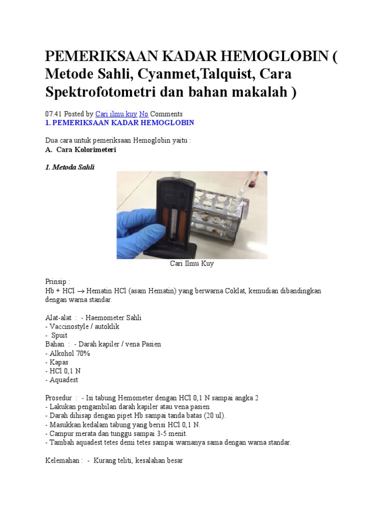 Pemeriksaan Kadar Hemoglobin | PDF