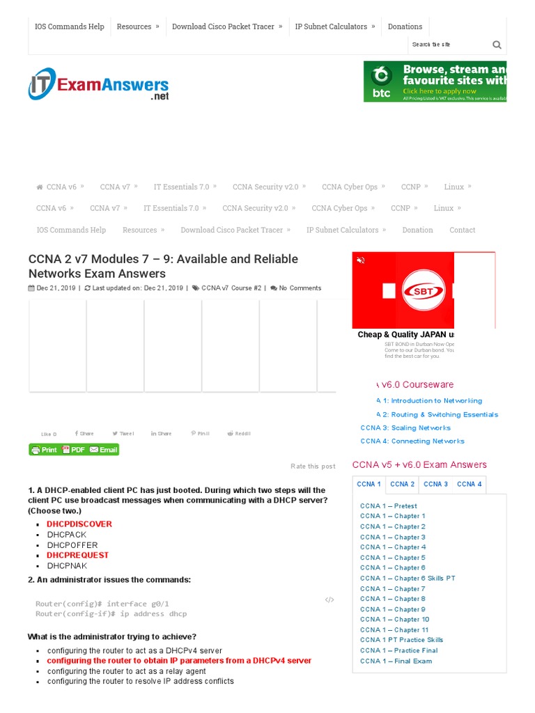 CCNA 2 v7 Modules 7 - 9 - Available and Reliable Networks Exam Answers ...