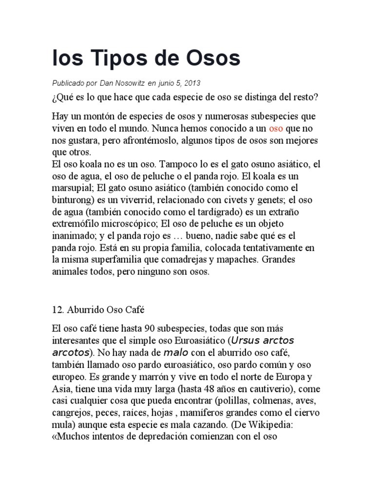 Los Tipos de Osos | PDF | Osos | Oso grizzly