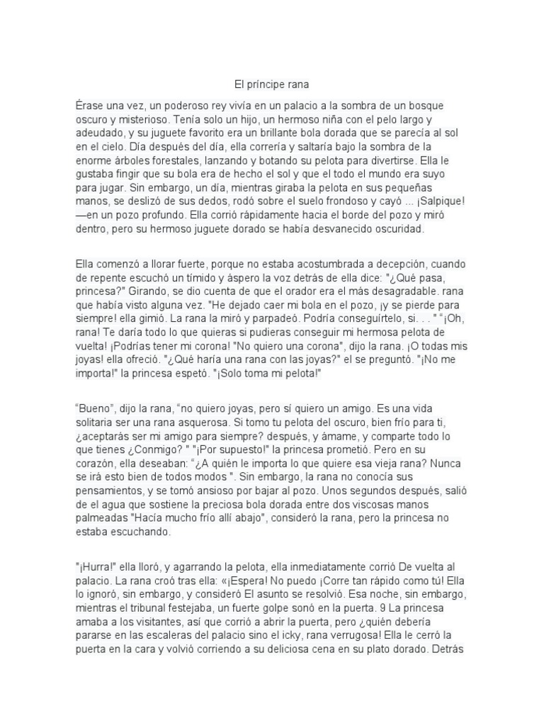 El Príncipe Rana: Cuento Infantil | PDF