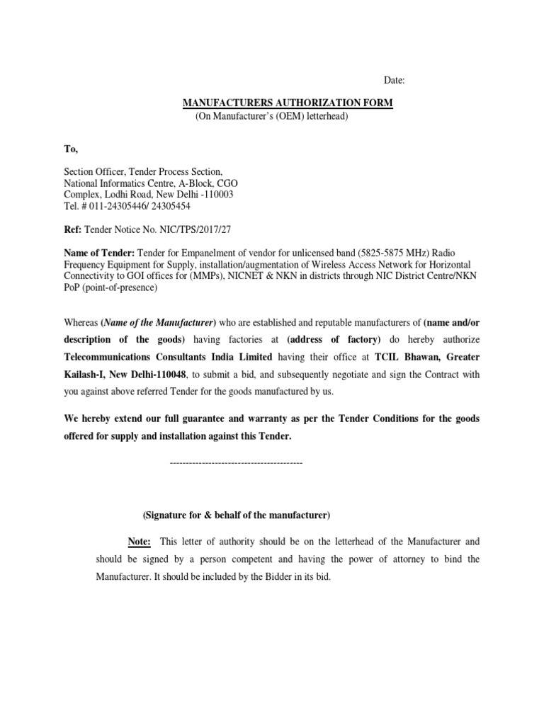 17e827 - Oem Authorisation | PDF