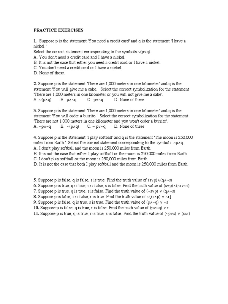 Logic Exercises PDF | PDF | Formalism (Deductive) | Logical Expressions