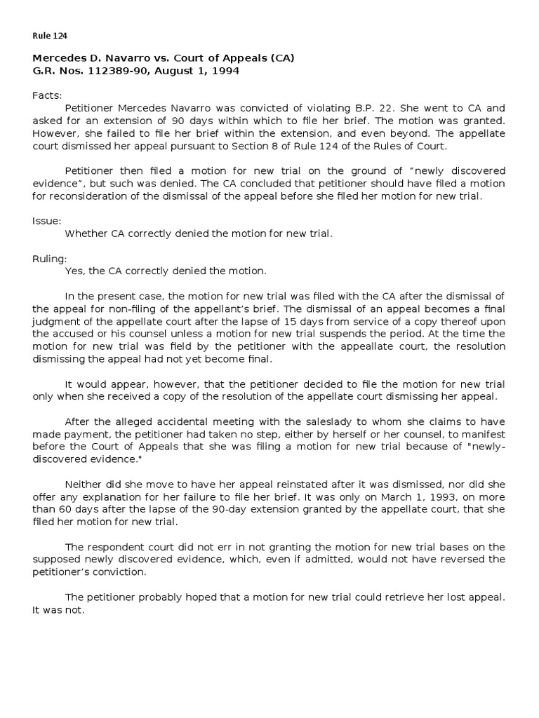 Navarro vs. Court of Appeals - Rule 124 | PDF